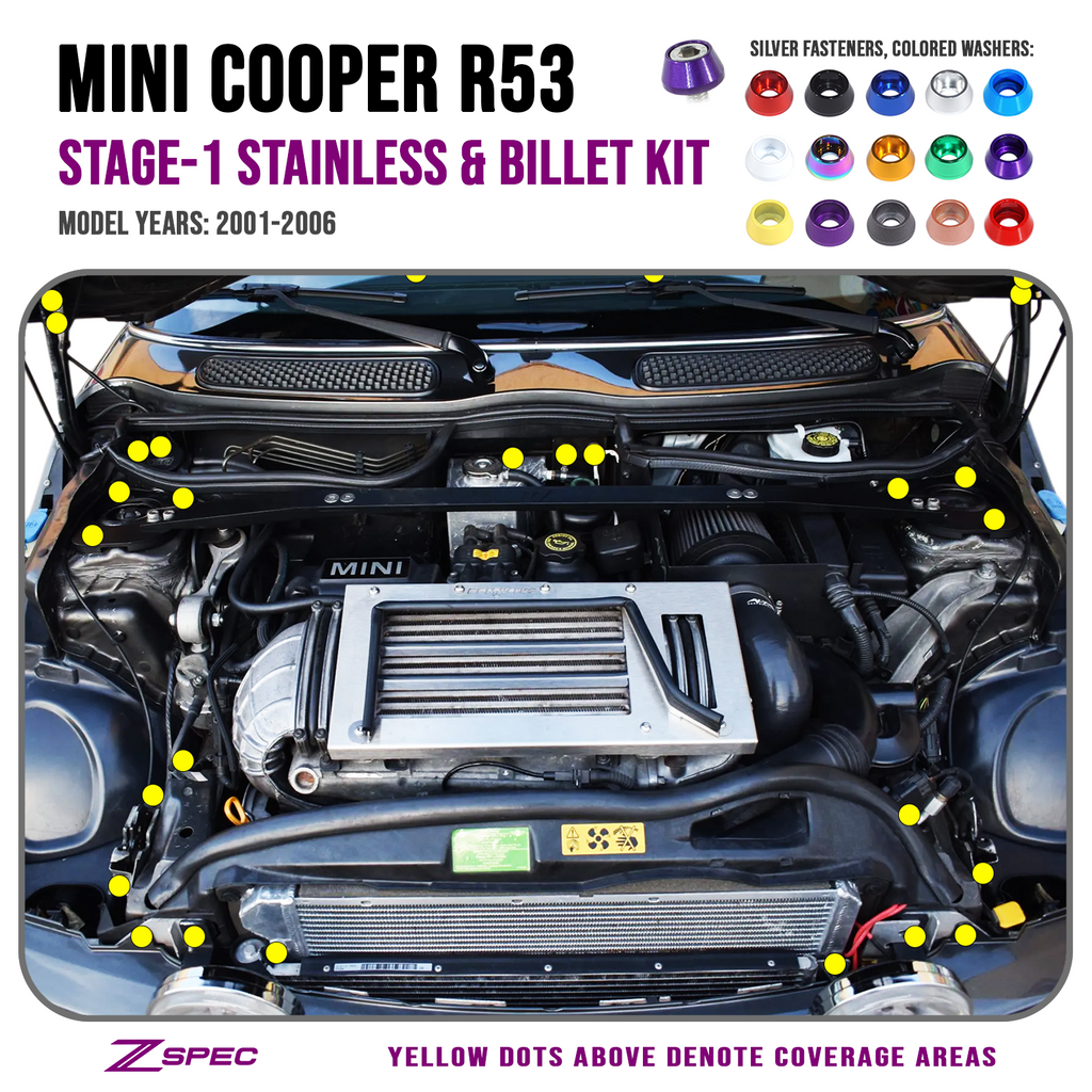 ZSPEC Stage 1 Dress Up Bolts® Fastener Kit, 01-06 R53 Mini Cooper & S