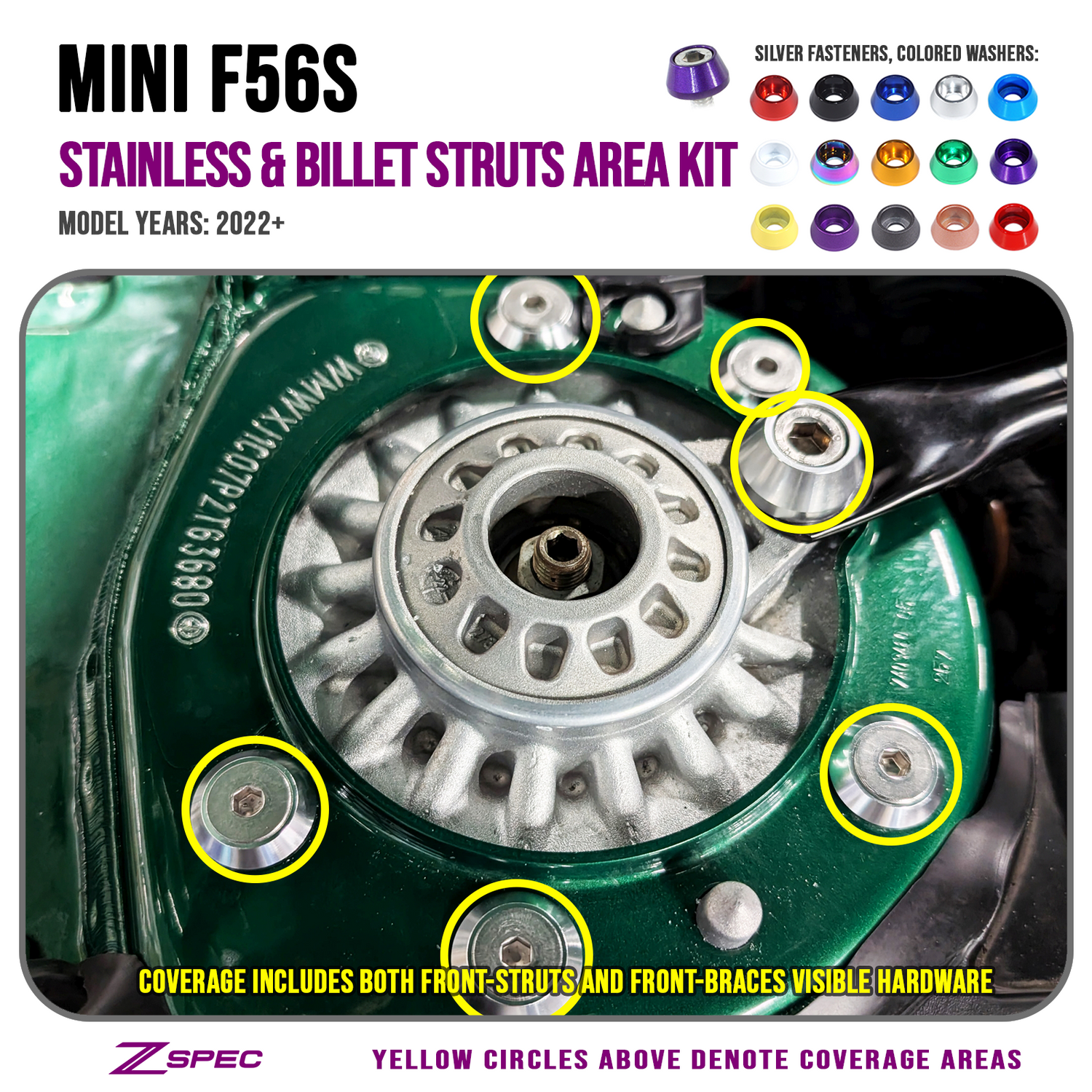 ZSPEC Struts & Strut-Braces Fasteners, '22+ Mini Cooper F56s, Stainles