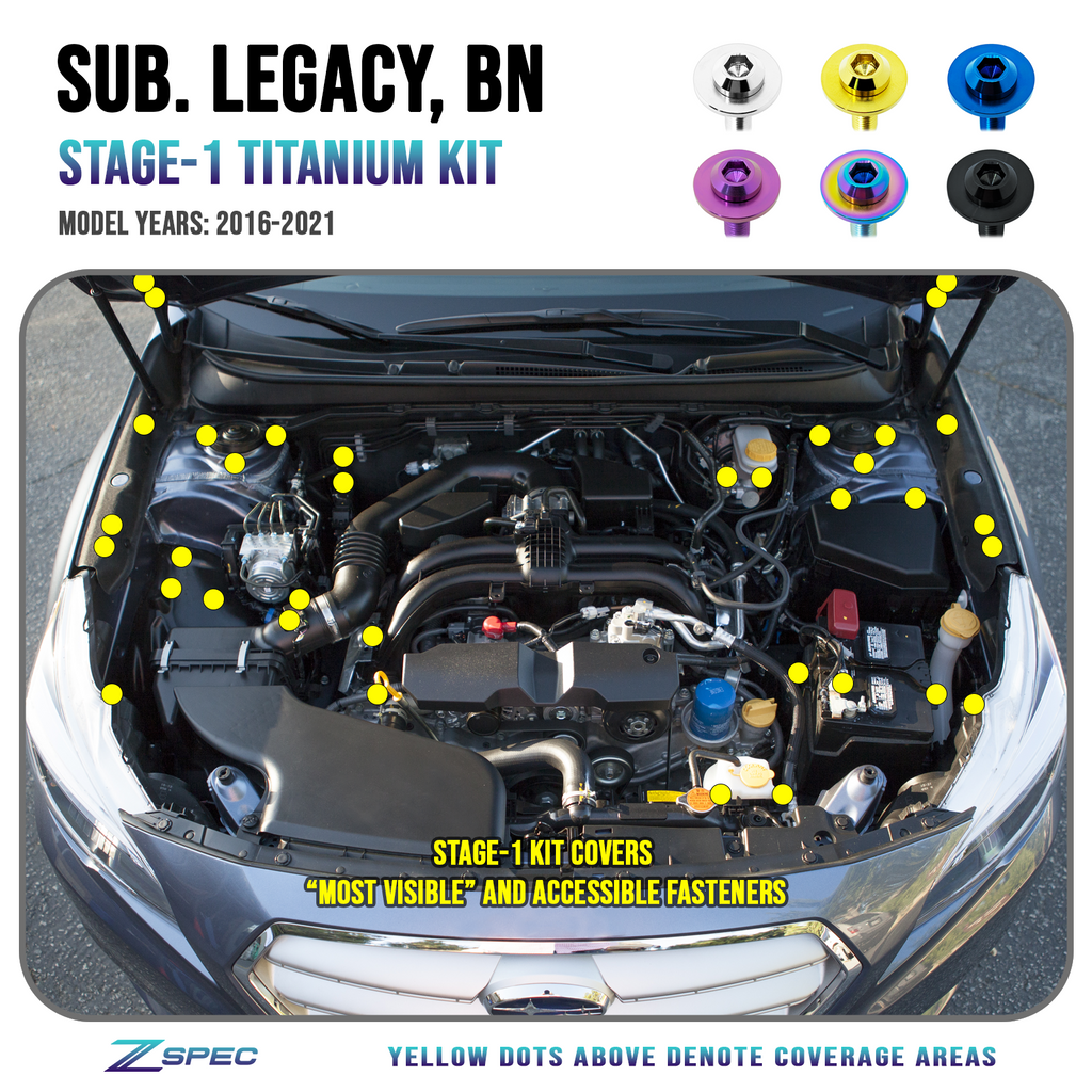 ZSPEC Stage 1 Dress Up Bolts® Fastener Kit, 16-21 Subaru Legacy 3.6L