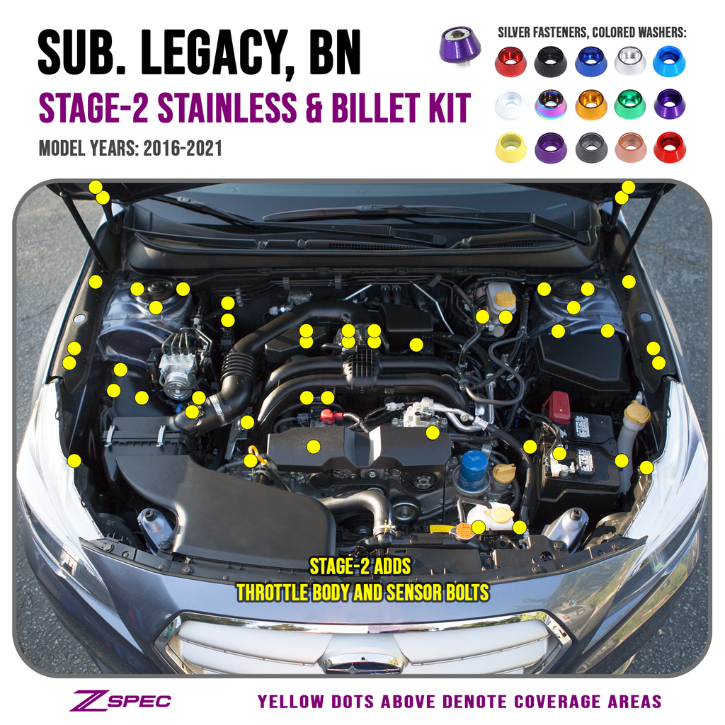 ZSPEC Stage-2 Fastener Kit, 16-21 Subaru Legacy 3.6L, Stainless