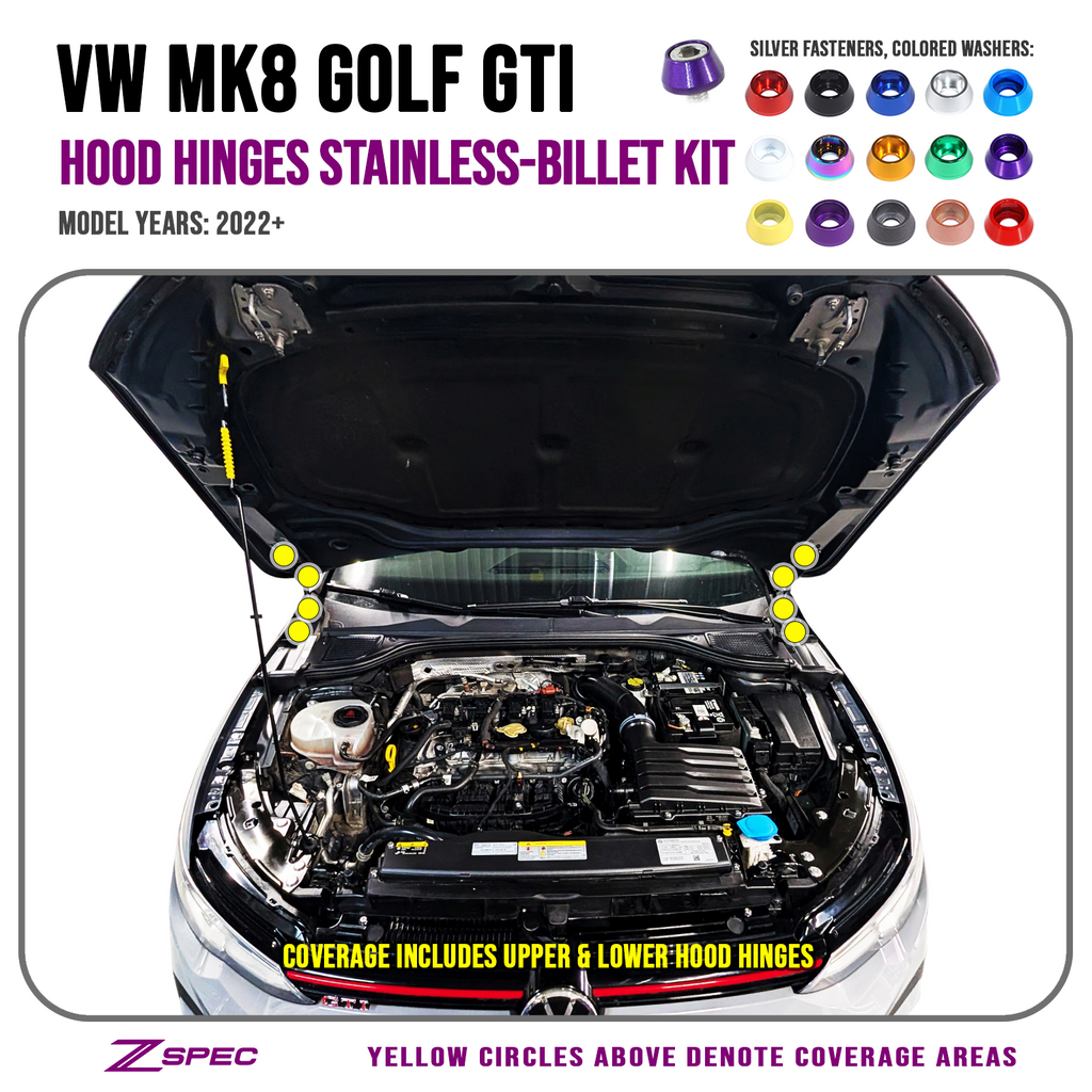 ZSPEC Hood Dress Up Bolts Stainless & Billet Hardware Kit, VW MK8 Golf