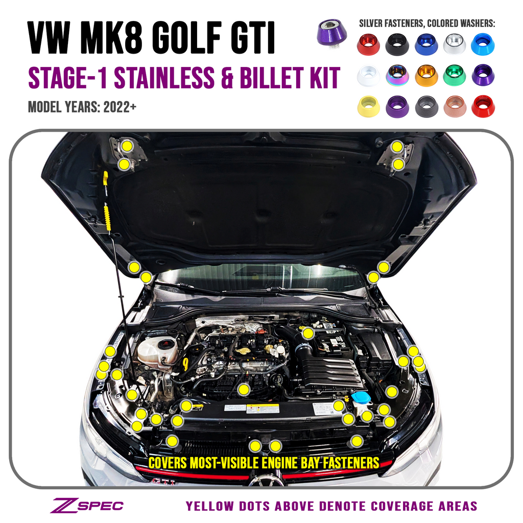 ZSPEC Stage-2 Dress Up Bolts Stainless & Billet Kit, VW MK8 Golf GTi